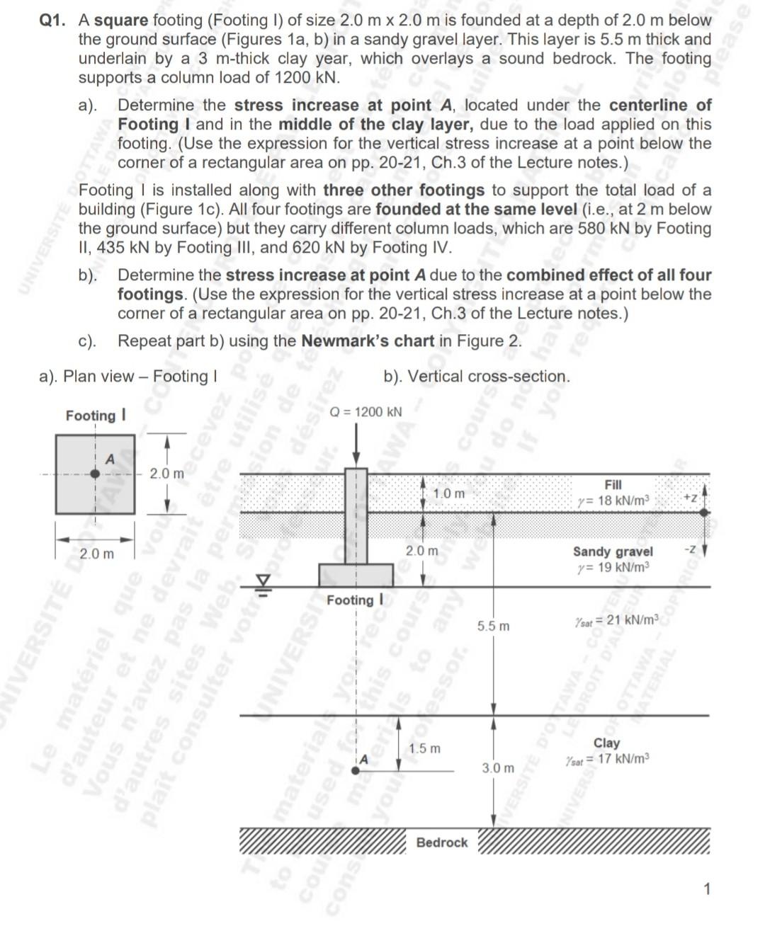 Q1. A square footing (Footing 1) of size 2.0 m x 2.0 | Chegg.com