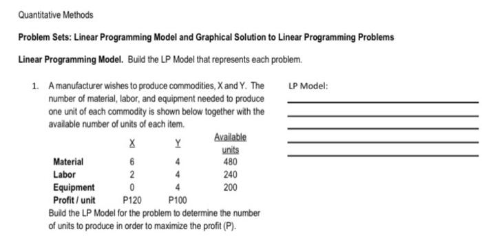 Solved Quantitative Methods Problem Sets: Linear Programming | Chegg.com