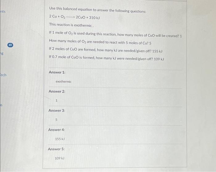 Solved Use this balanced equation to answer the following | Chegg.com