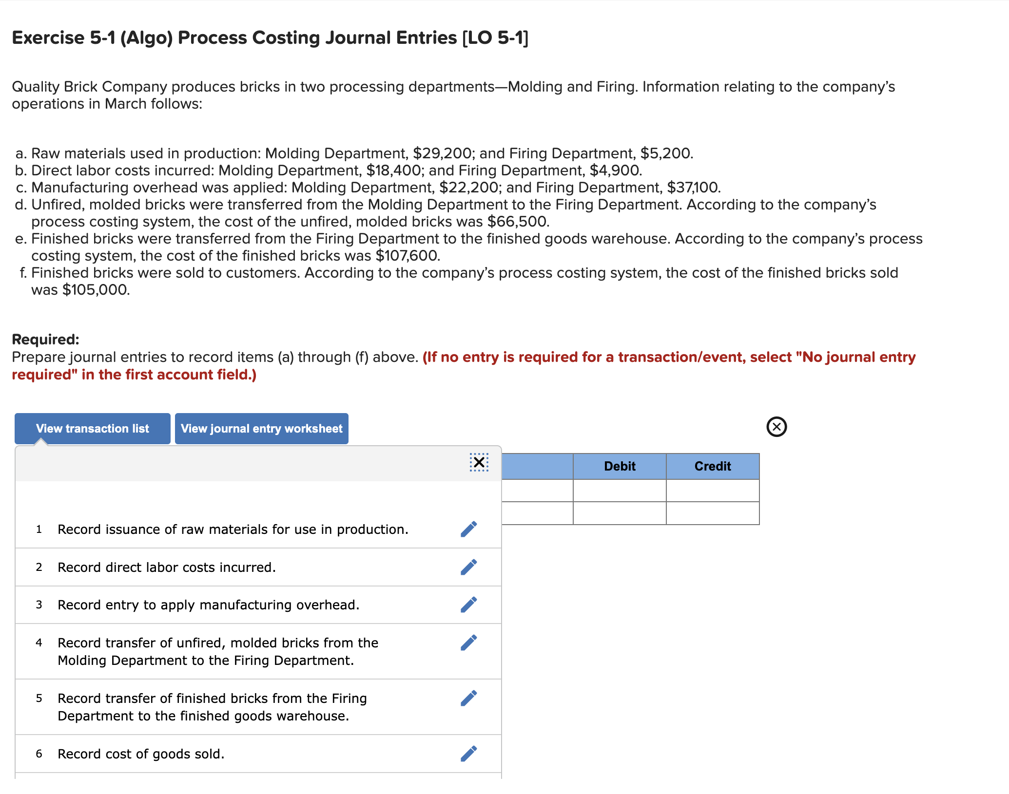 Exercise 5-1 (Algo) ﻿Process Costing Journal Entries | Chegg.com