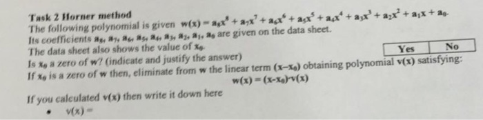 Solved Task 2 Horner method The following polynomial is | Chegg.com