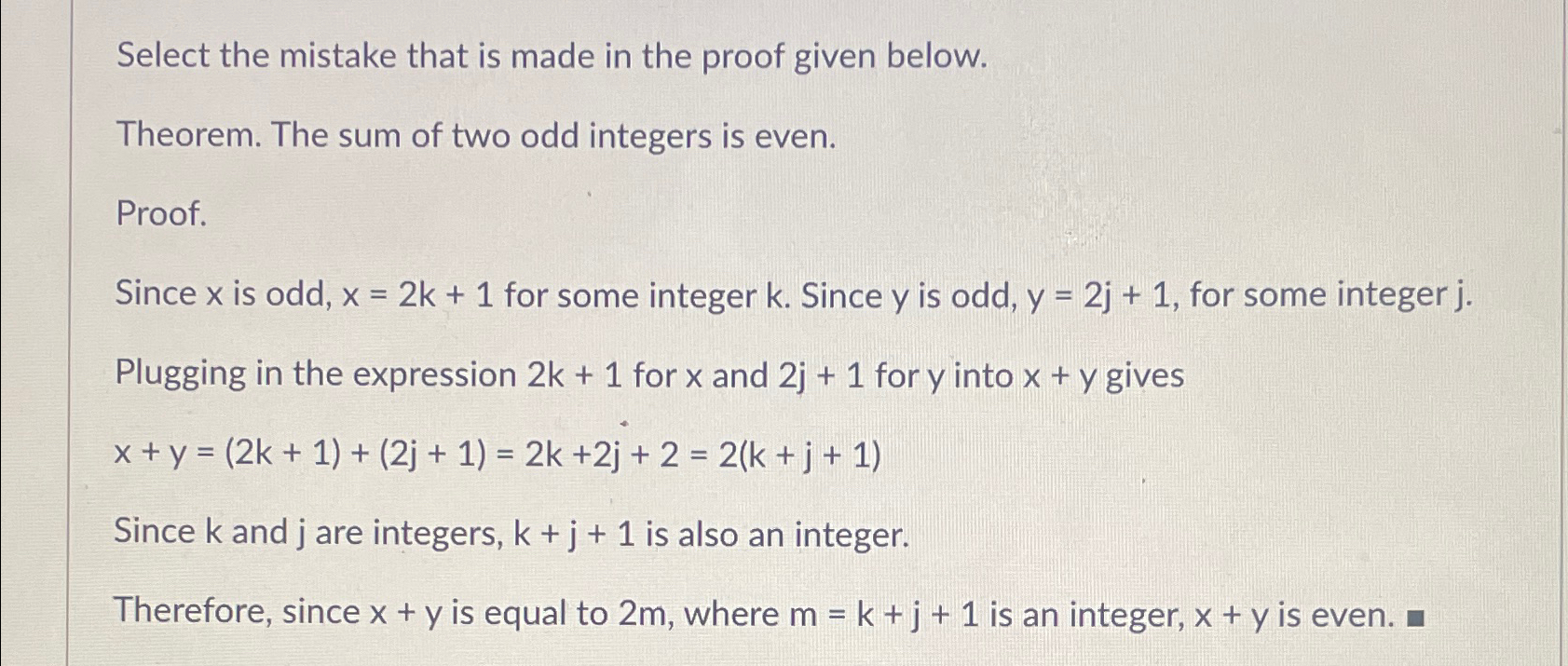 Solved Select the mistake that is made in the proof given | Chegg.com