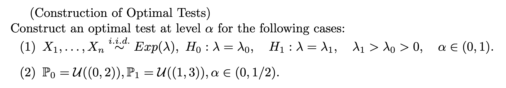 Solved (Construction of Optimal Tests)Construct an optimal | Chegg.com