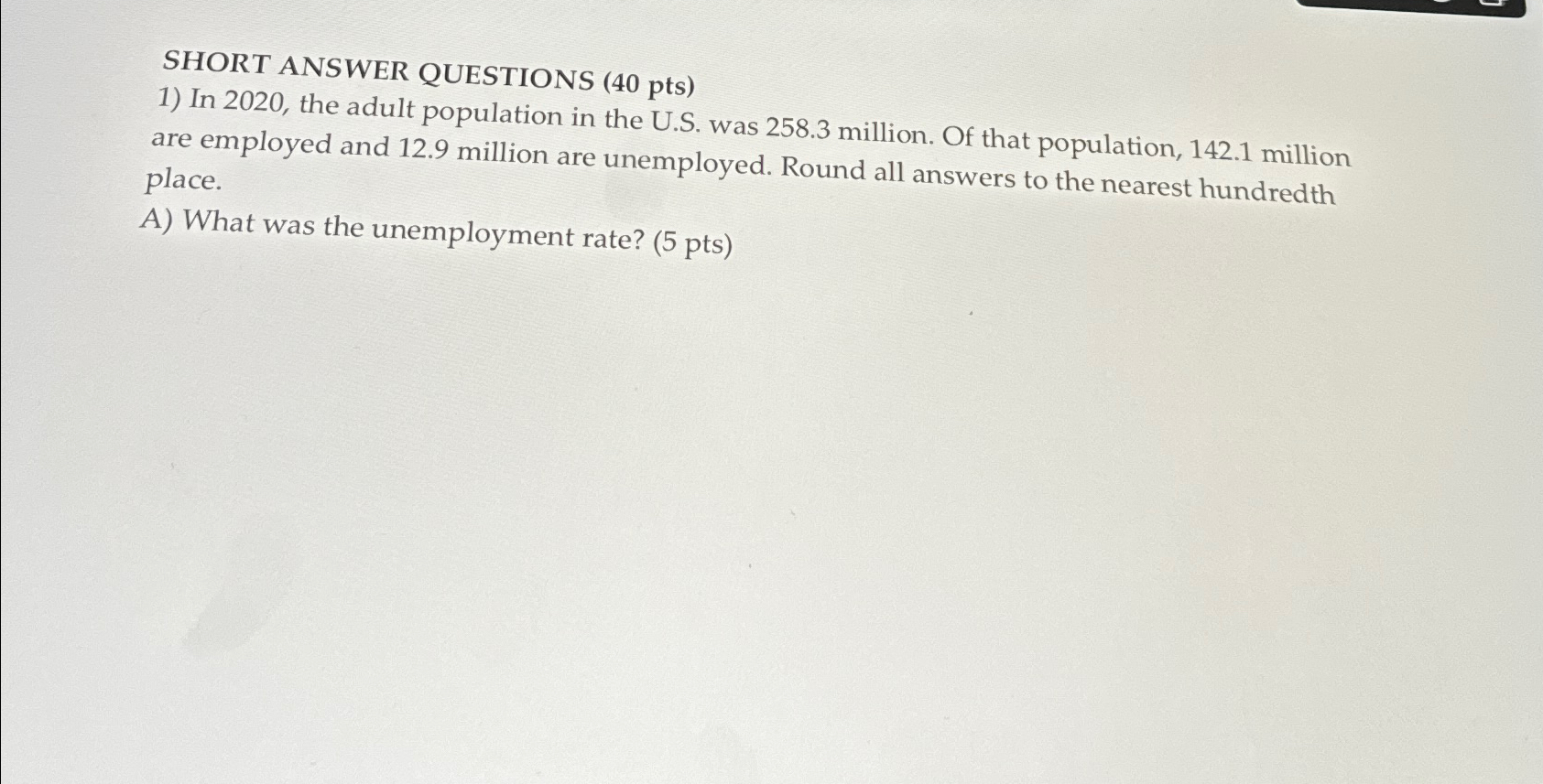 Solved SHORT ANSWER QUESTIONS (40 ﻿pts)In 2020, ﻿the adult | Chegg.com