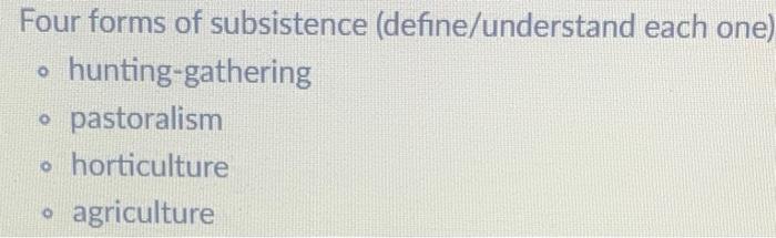 Four forms of subsistence define and understand each | Chegg.com