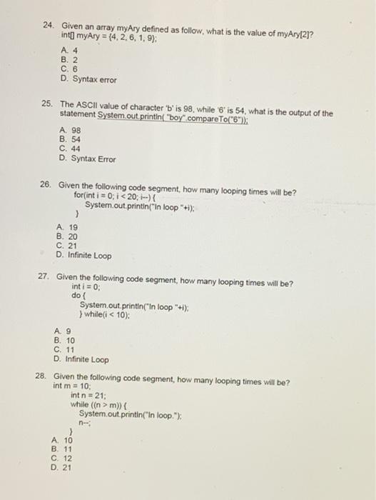 Solved 5 What Is The Output Of Following Java Code Segment 