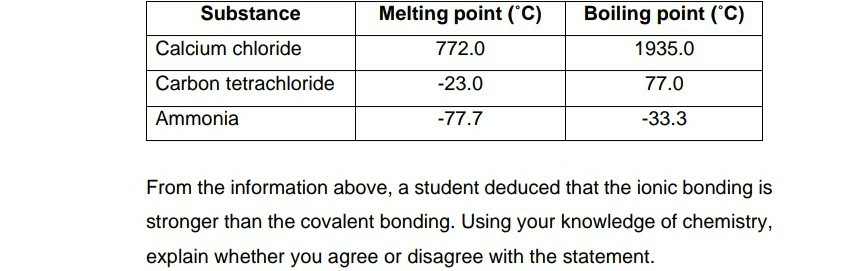 Solved Substance Melting point (°C) 772.0 Boiling point (C) | Chegg.com