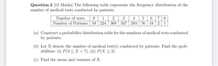 Solved Question.3 [12 Marks] The following table represents | Chegg.com