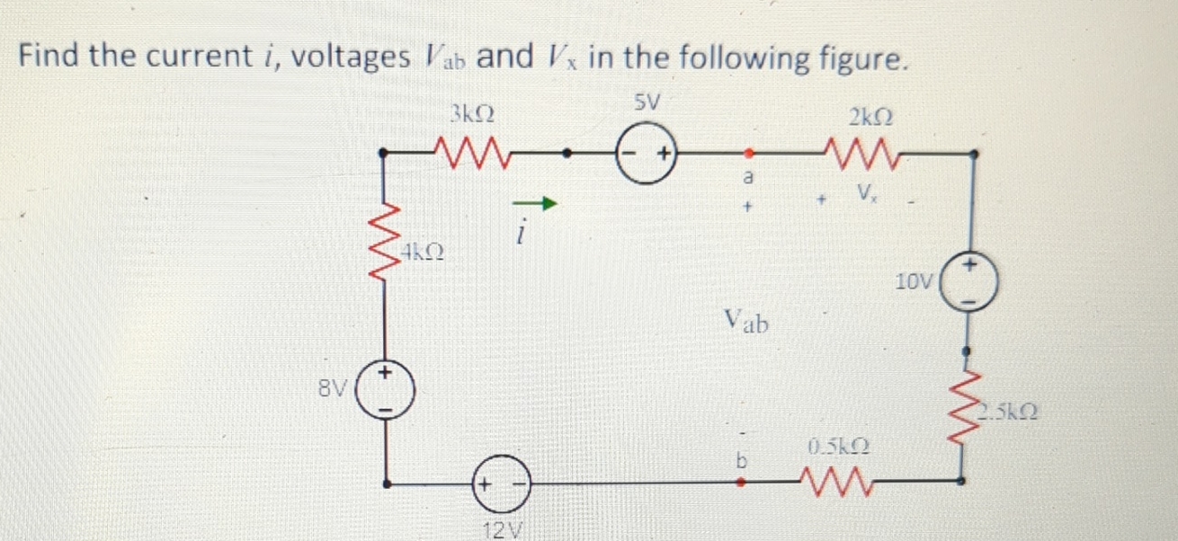 Solved Find the current i, ﻿voltages Vab ﻿and Vx ﻿in the | Chegg.com