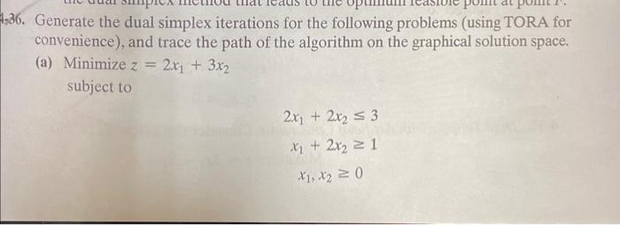 36. Generate the dual simplex iterations for the | Chegg.com