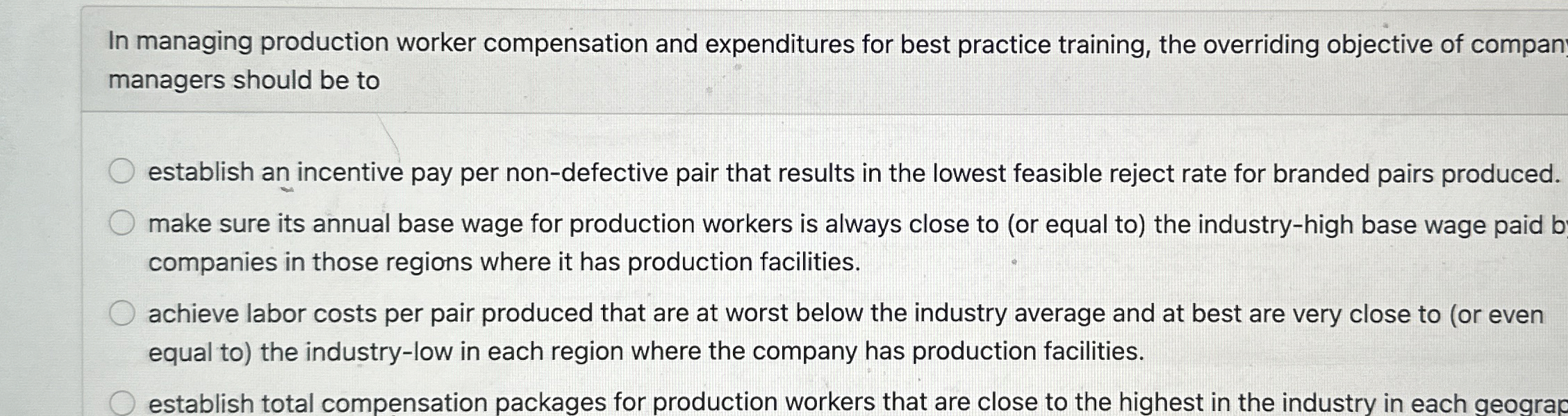 Solved In managing production worker compensation and | Chegg.com
