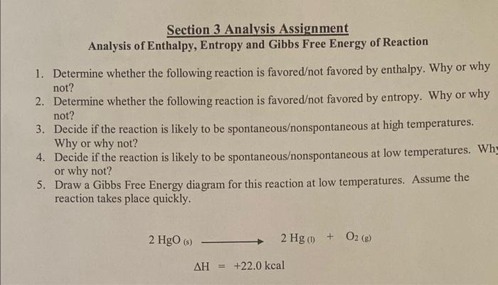 Solved Section 3 Analysis Assignment Analysis of Enthalpy, | Chegg.com