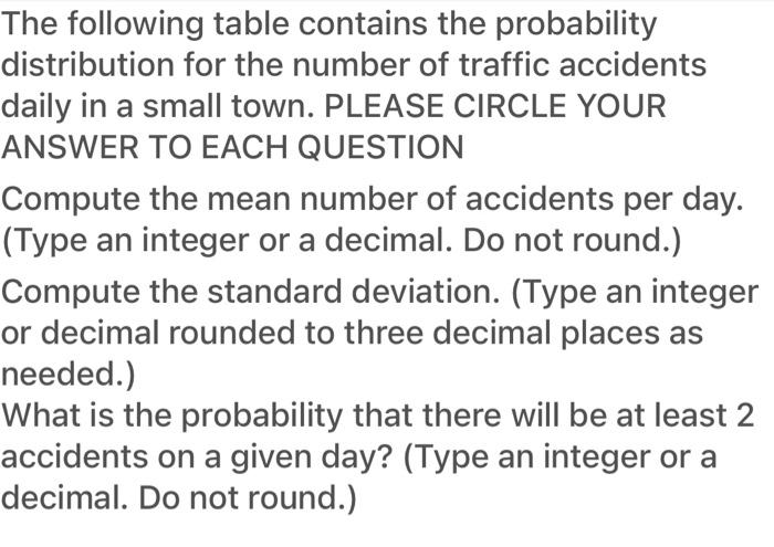 Solved The following table contains the probabily | Chegg.com