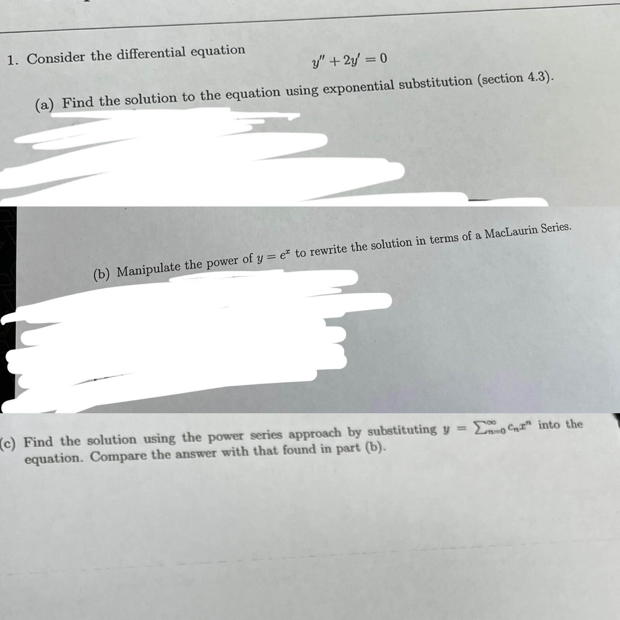 (b) ﻿Manipulate the power of y=ex ﻿to rewrite the | Chegg.com