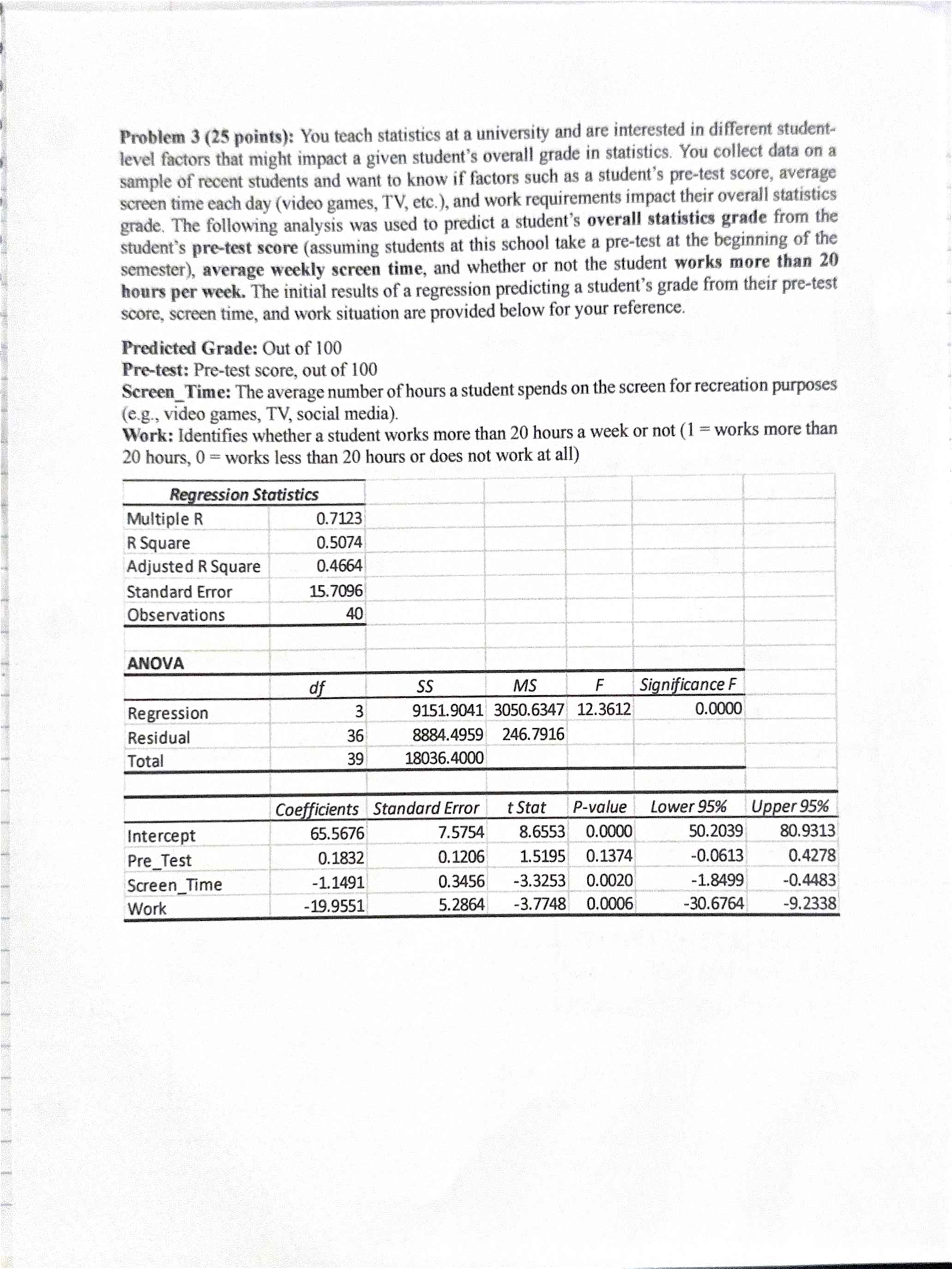 Solved Problem 3 (25 ﻿points): You teach statistics at a | Chegg.com
