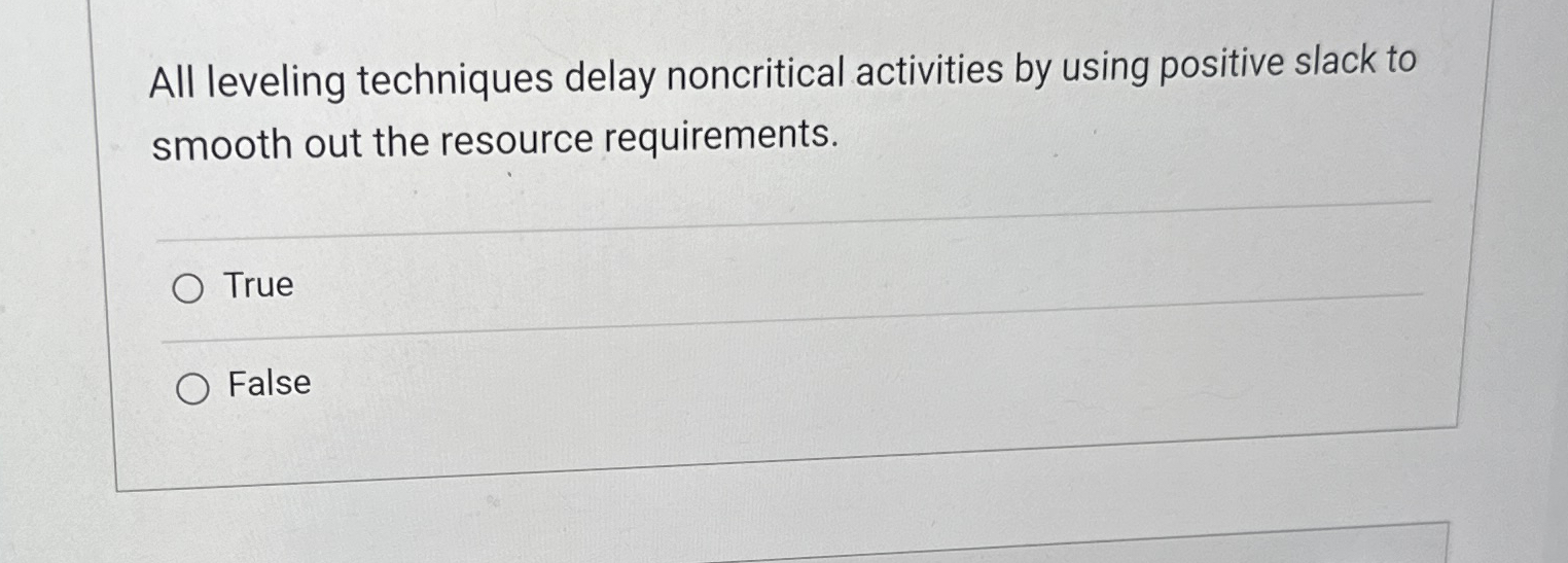 Solved All leveling techniques delay noncritical activities | Chegg.com