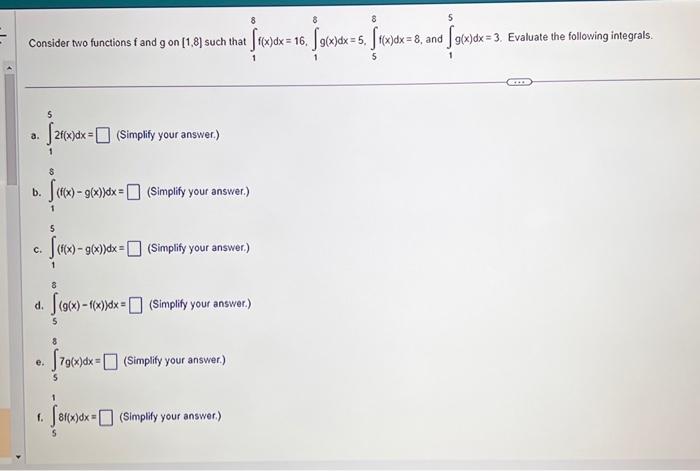 Solved Consider two functions f and g on [1,8] such that | Chegg.com