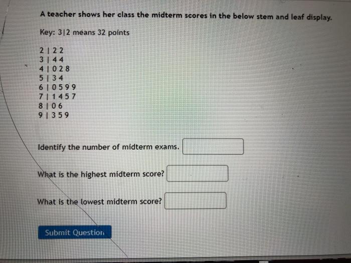 Solved A teacher shows her class the midterm scores in the | Chegg.com