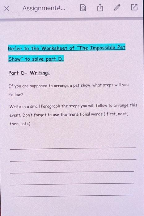 Х Assignment#... Refer to the Worksheet of "The | Chegg.com