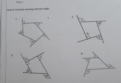 Solved Find y.Task 9: Find the missing exterior angle3. | Chegg.com