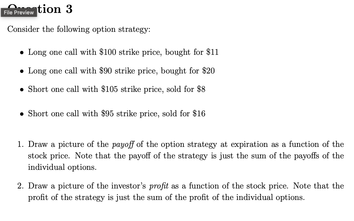 Solved File Preview tion 3 ﻿Consider the following option | Chegg.com