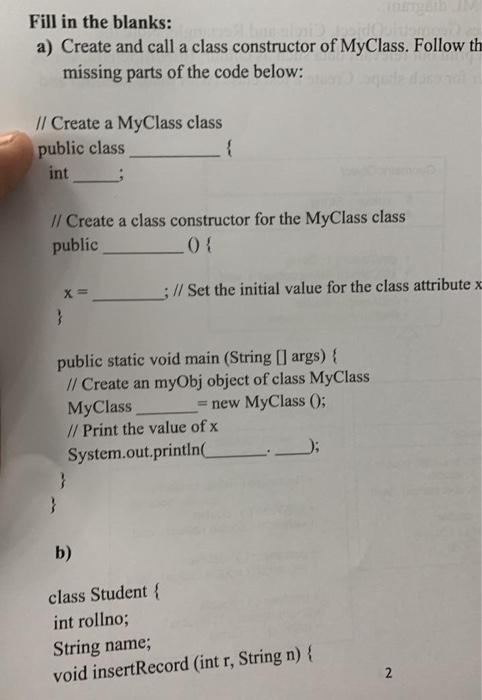 Solved Fill in the blanks: a) Create and call a class | Chegg.com