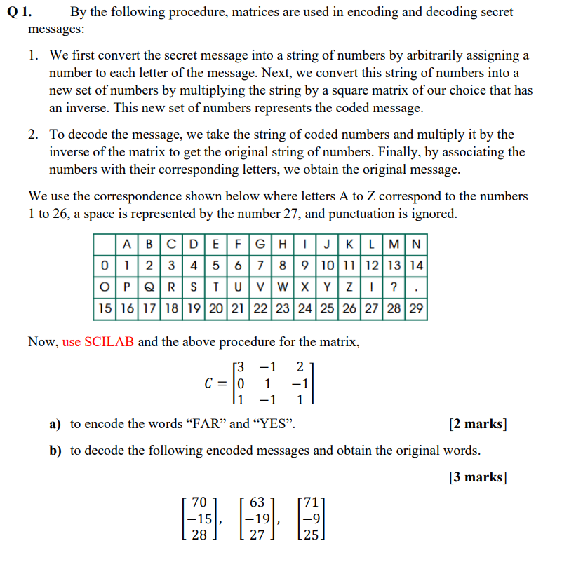 Solved Q 1. ﻿By the following procedure, matrices are used | Chegg.com