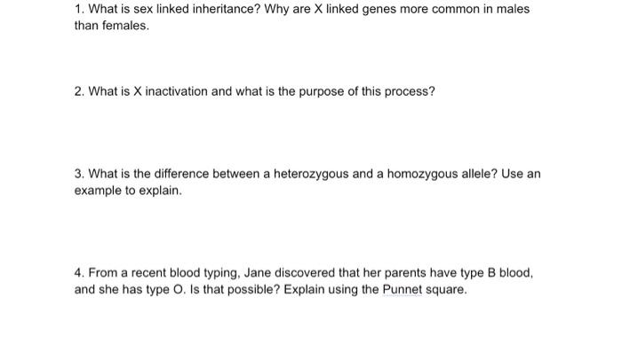 Solved 1 What Is Sex Linked Inheritance Why Are X Linked