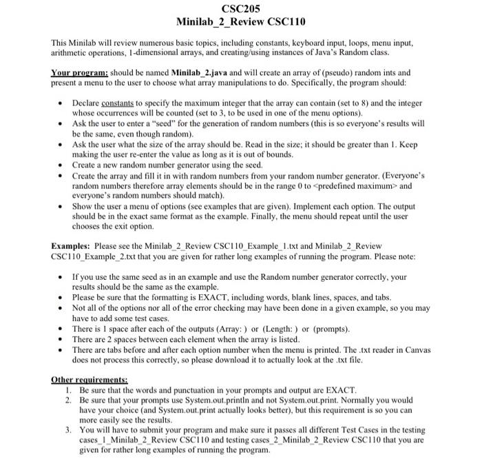 Solved CSC205 Minilab_2_Review CSC110 This Minilab will | Chegg.com