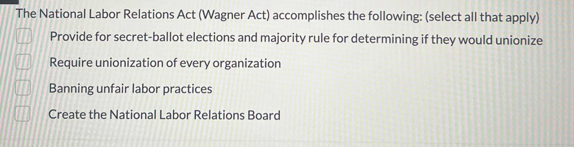Solved The National Labor Relations Act (Wagner Act) | Chegg.com