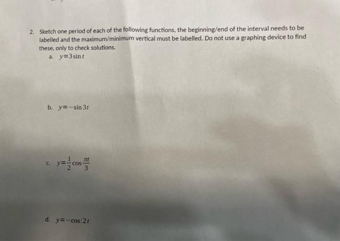 Solved 2. Sketch one period of each of the following | Chegg.com