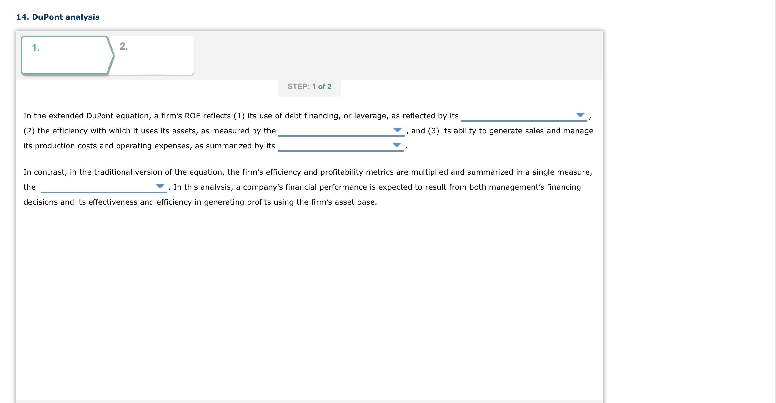 Solved DuPont analysisSTEP: 1 ﻿of 2In the extended DuPont | Chegg.com