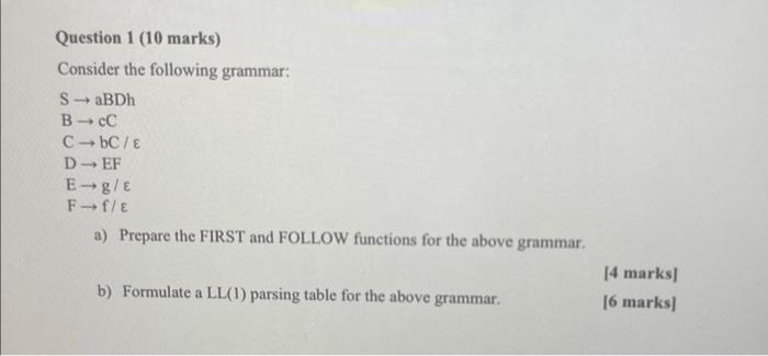 Solved Question 1 (10 marks) Consider the following grammar: | Chegg.com