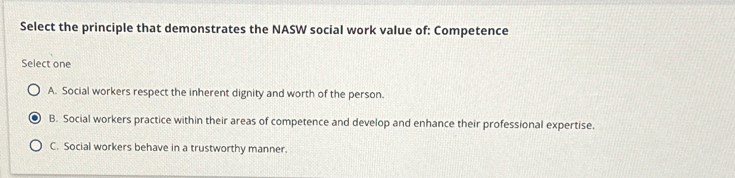 Solved Select the principle that demonstrates the NASW | Chegg.com