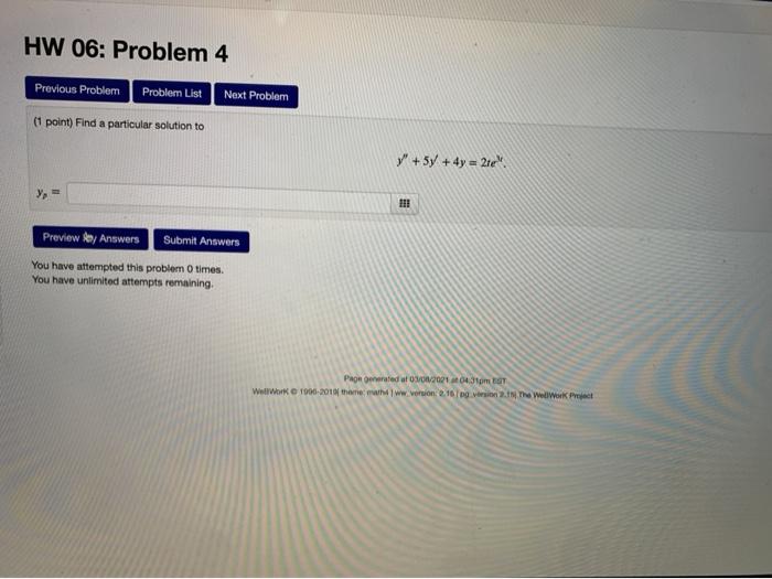 Solved HW 06: Problem 4 Next Problem Previous Problem | Chegg.com
