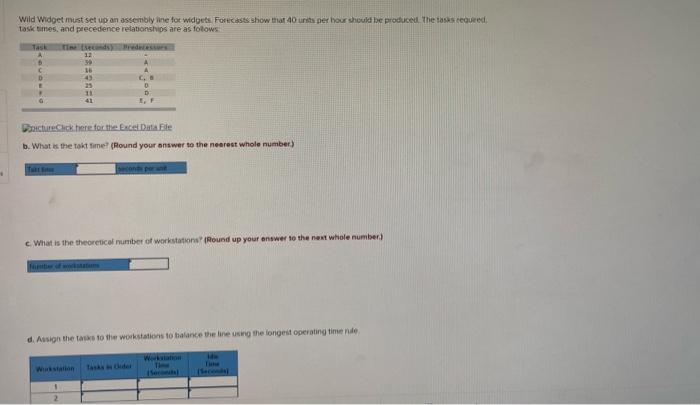 Wild Widget must set upan asseribly ine foc wigets | Chegg.com