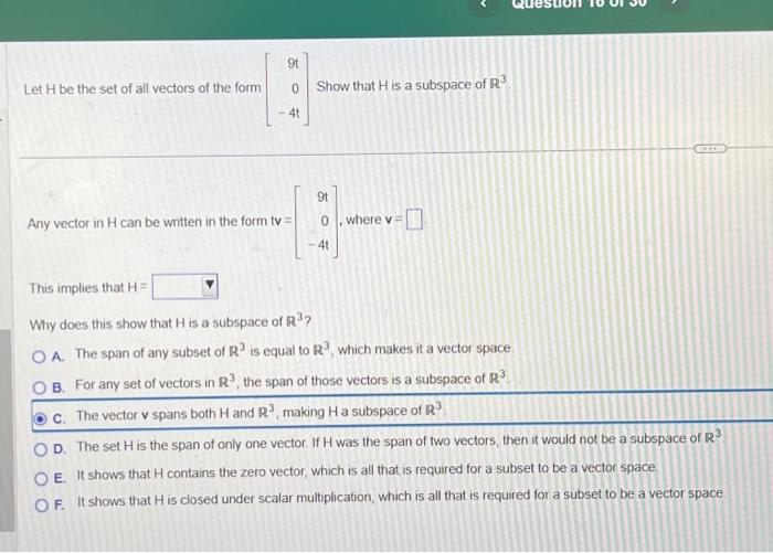 Solved Let H be the set of all vectors of the form form | Chegg.com