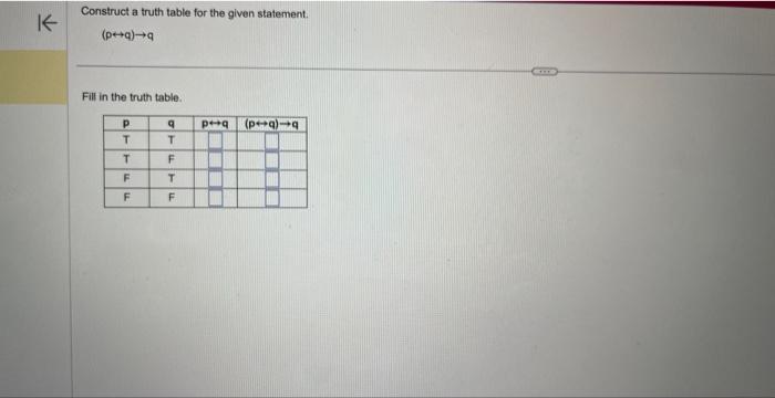Solved Construct a truth table for the given statement. | Chegg.com