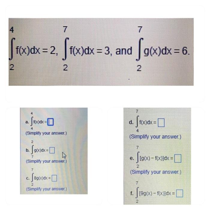 Solved The functions f and g are integrable and Use these to | Chegg.com