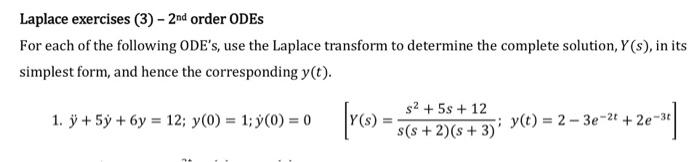 Solved Laplace exercises (3) - 2nd order ODES For each of | Chegg.com