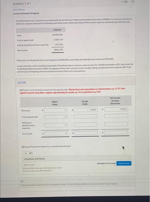 Solved - / 100 TIL Question 1 of 1 View Policies Current | Chegg.com
