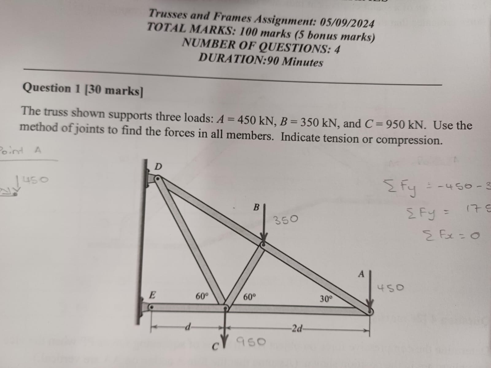 Trusses and Frames Assignment: 05/09/2024TOTAL MARKS: | Chegg.com