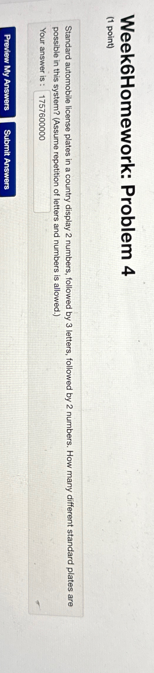 Solved Week6Homework: Problem 4(1 ﻿point)Standard automobile | Chegg.com