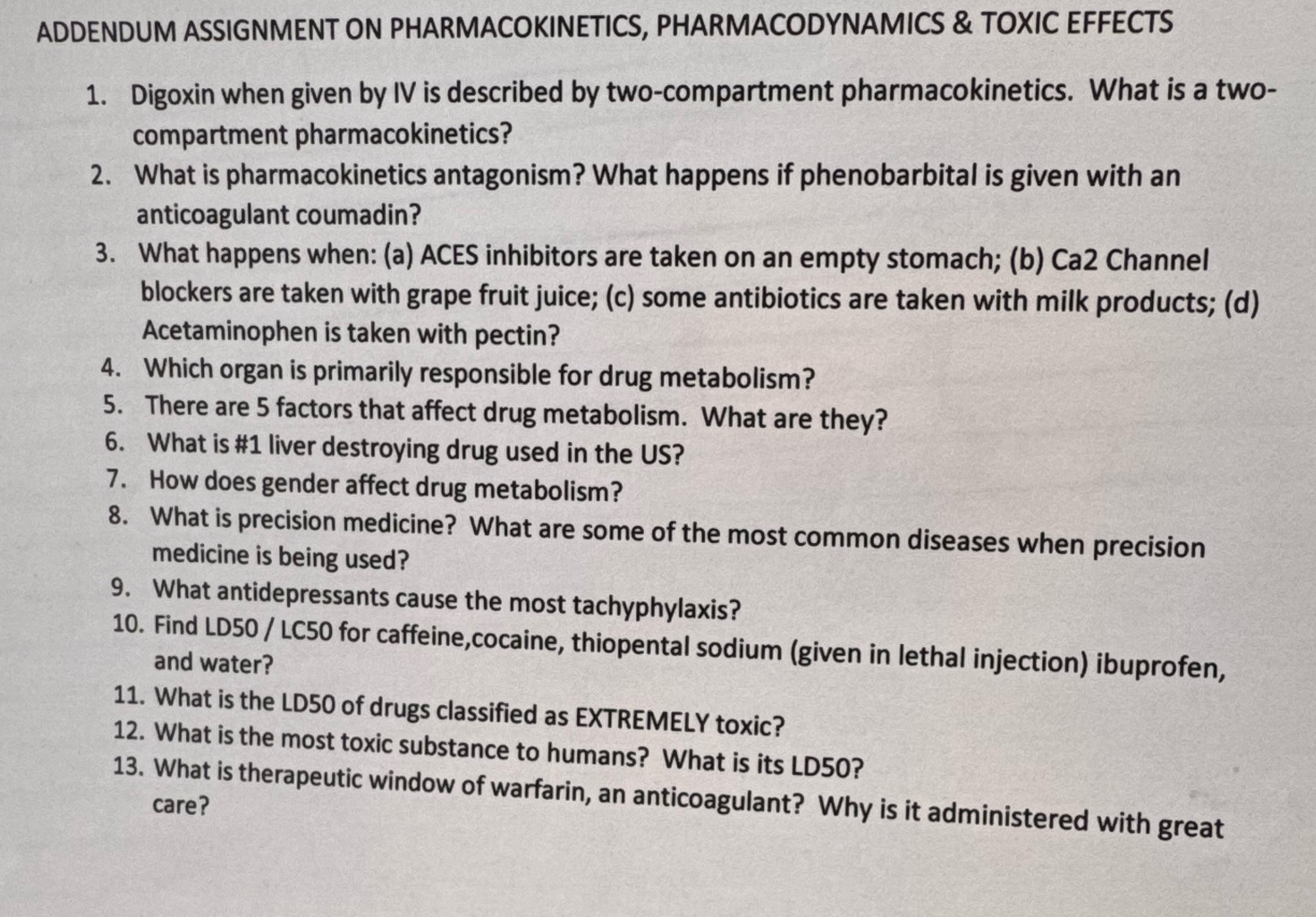 Solved ADDENDUM ASSIGNMENT ON PHARMACOKINETICS, | Chegg.com
