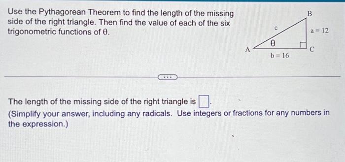 Solved Use the Pythagorean Theorem to find the length of the | Chegg.com