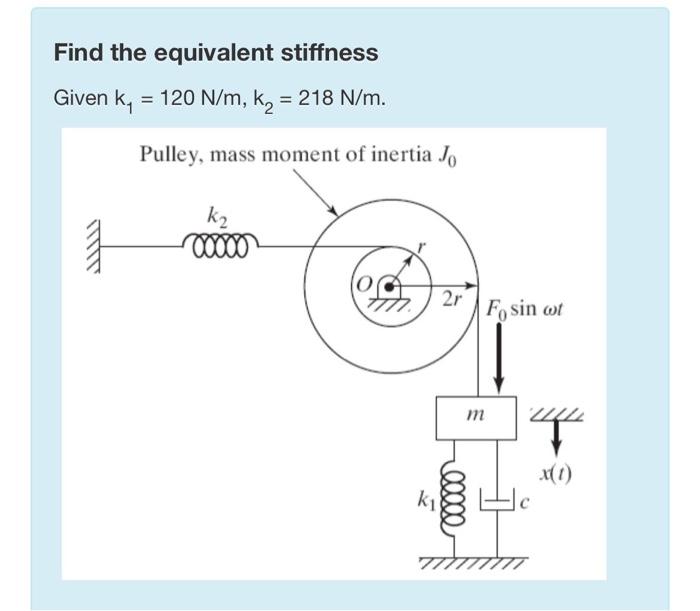 Solved Find the equivalent stiffness Given k1=120 N/m,k2=218 | Chegg.com
