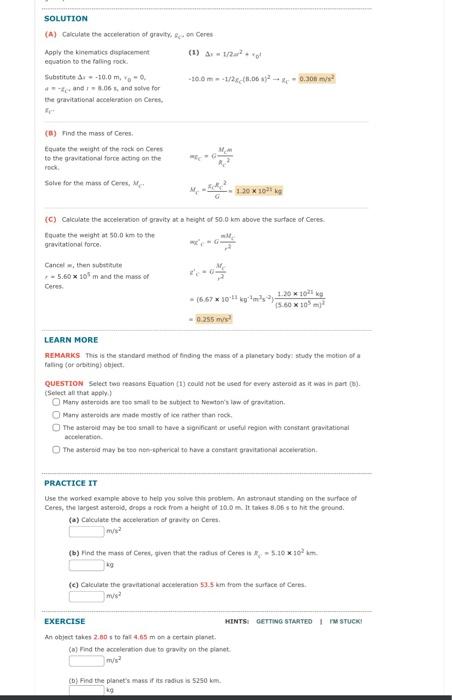 Solved (A) Calculate the acceleratipo of gravity, sci, on | Chegg.com