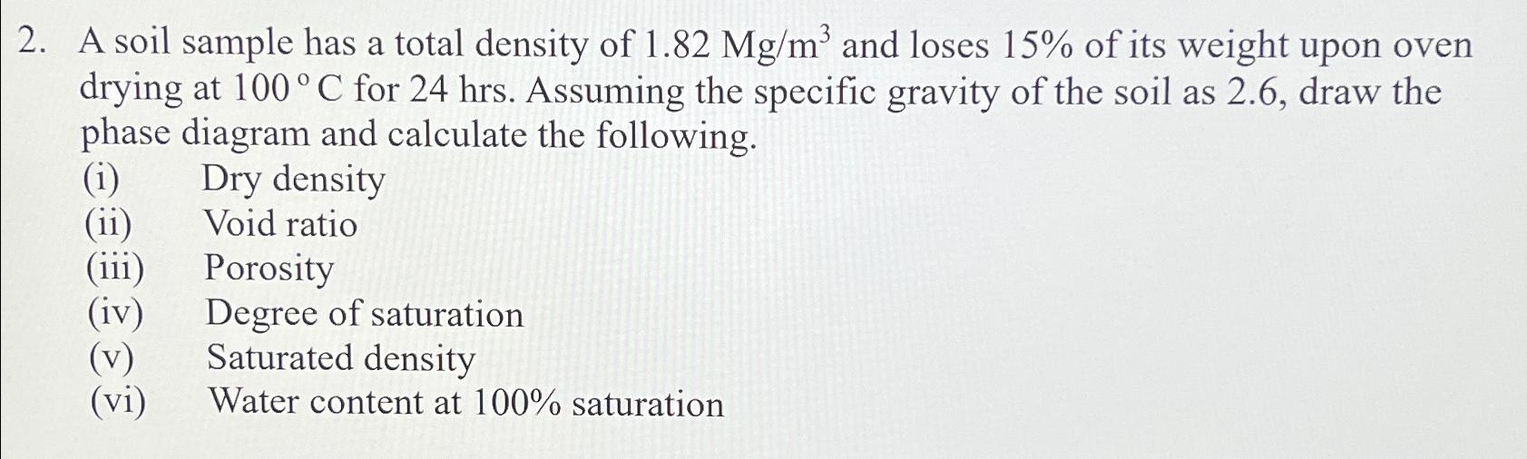 Solved A soil sample has a total density of 1.82Mgm3 ﻿and | Chegg.com