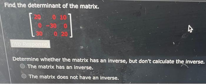 Solved Find the determinant of the matrix. | Chegg.com