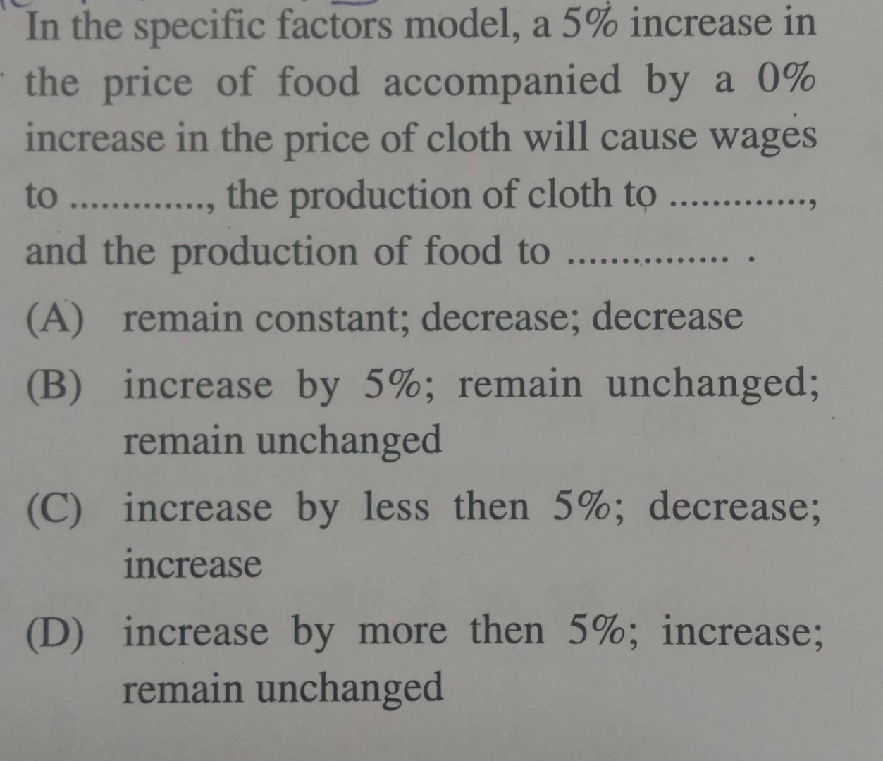 Solved In the specific factors model, a 5% ﻿increase in the | Chegg.com